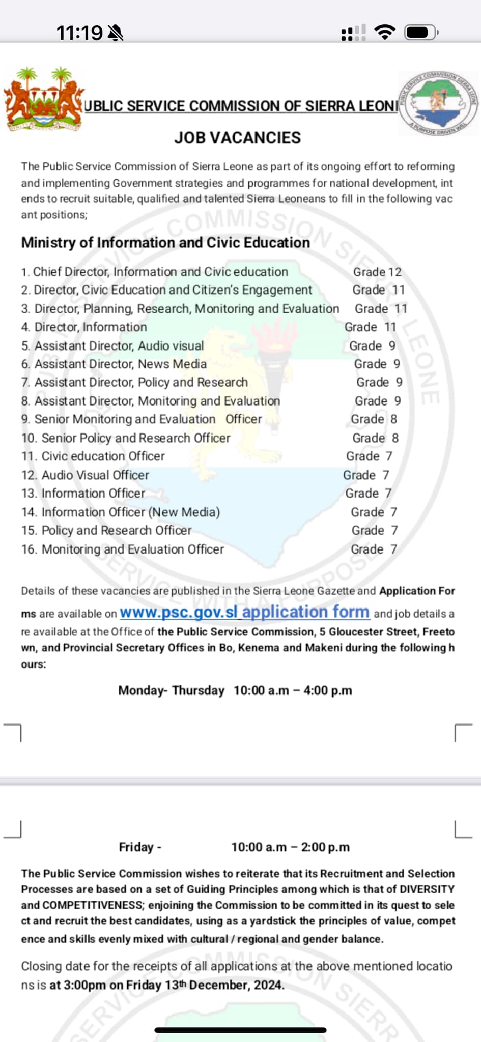 Job Vacancies • Ministry of Information and Civic Education