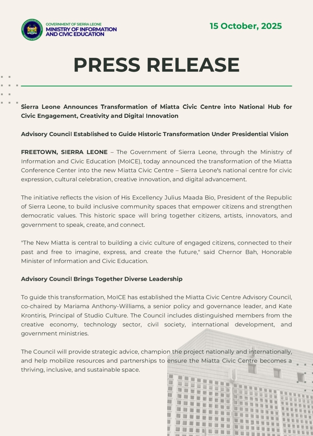 Breaking.... • Ministry of Information and Civic Education